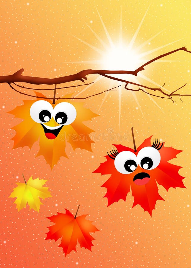 Two leaves with funny face stock illustration. Illustration of cute ...