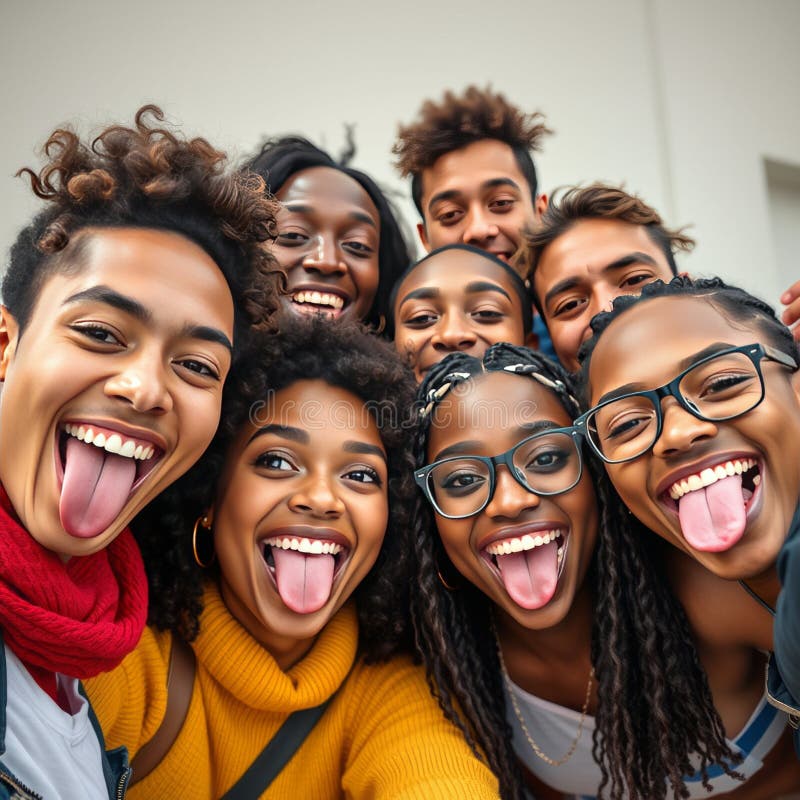 Multiethnic Milenial People Taking Selfie Sticking Out Tongue with ...