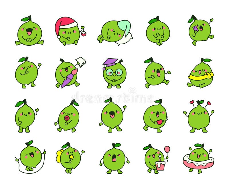 Funny Lime with Different Emotions. Coloring Page Stock Vector ...