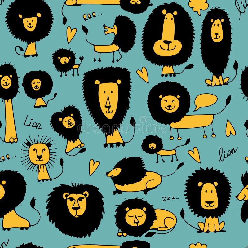 Funny Lions, Seamless Pattern for Your Design Stock Vector ...