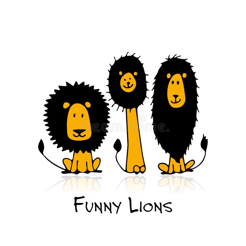 Funny Lions, Sketch for Your Design Stock Vector - Illustration of love ...