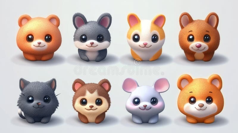 Funny Little Animals 3d Set. Emoji Icon Stock Illustration ...
