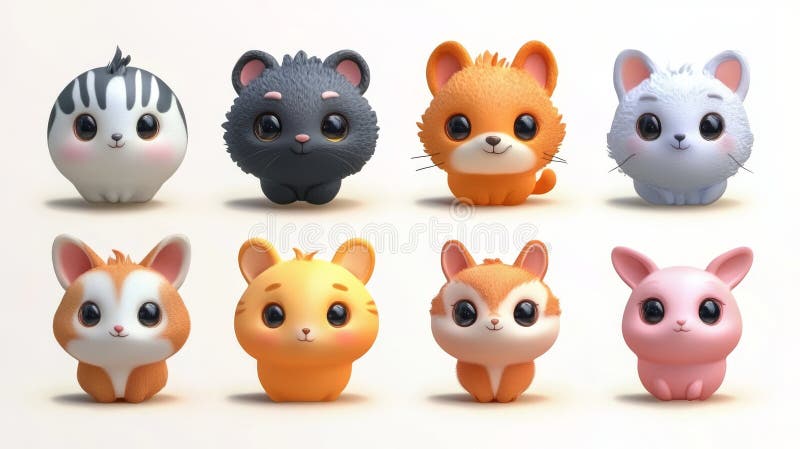 Funny Little Animals 3d Set. Emoji Icon Stock Illustration ...