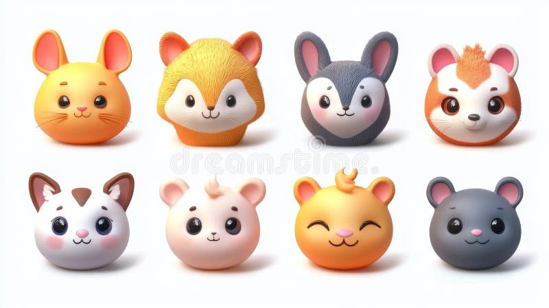 Funny Little Animals 3d Set. Emoji Icon Stock Illustration ...