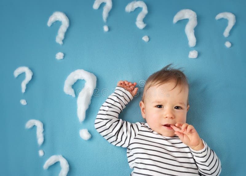Funny Little Boy with Lots of Question Marks Stock Image - Image of ...
