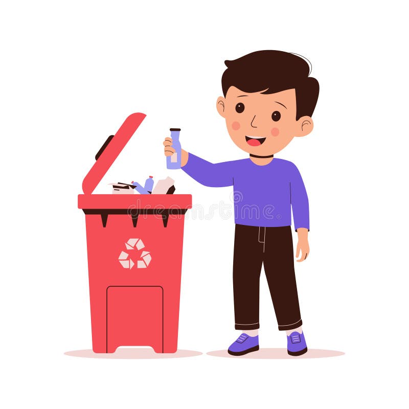 Funny Little Boy Throwing Trash in the Trash Stock Vector ...