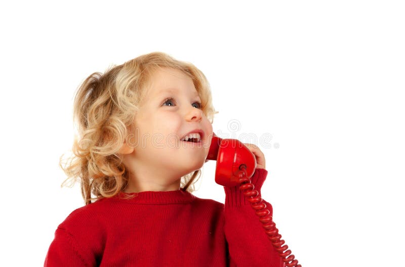 Funny Little Child Talking on the Phone Stock Image - Image of ...