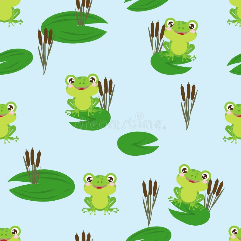Funny Little Frogs on the Leaves of Marsh Plants, Reeds, Vector ...