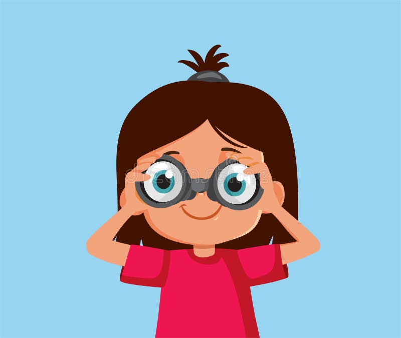 Funny Little Girl Exploring Using a Binocular Vector Cartoon Stock ...