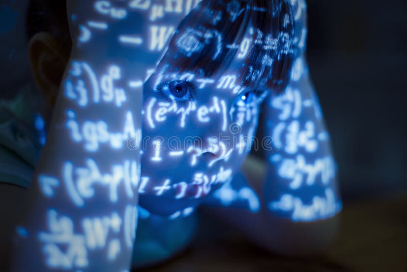 Funny Little Girl Trying Solve a Math Problem. Stock Image - Image of ...