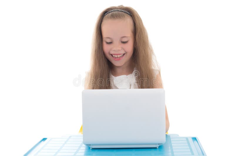 161 Funny Little Girl Using Computer Isolated White Stock Photos - Free ...