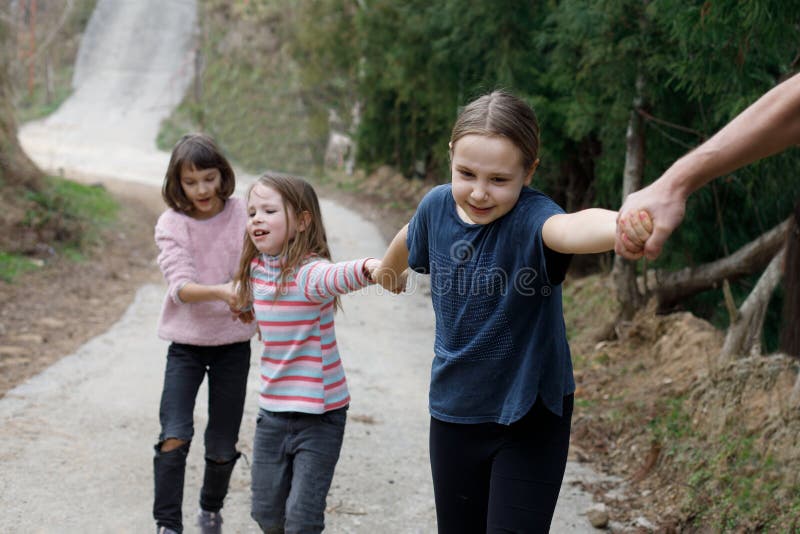 Funny Little Girls Playing Outdoors Stock Image - Image of girlfriends ...