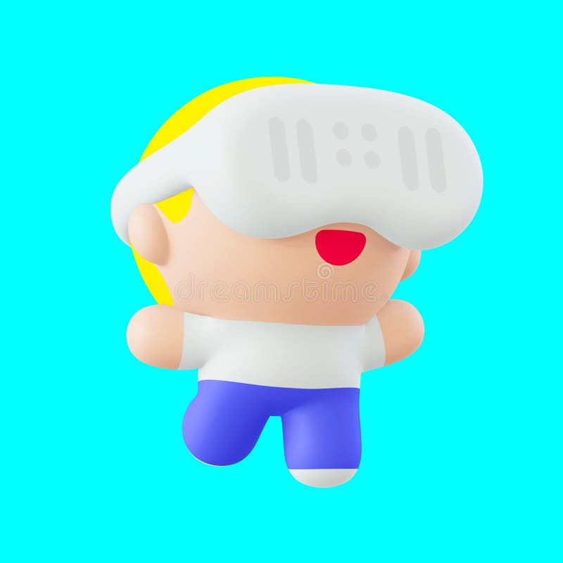 Funny Little Kawaii Character. Cartoon Vr Boy 3d Render Illustration on ...