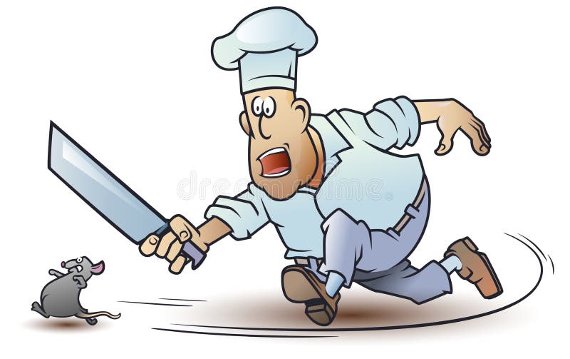 Funny Little Men. Cook Runs after Mouse. Chef and Rat Stock Vector ...