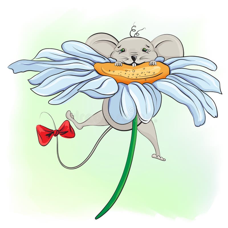Funny Little Mouse on the Flower Stock Vector - Illustration of love ...