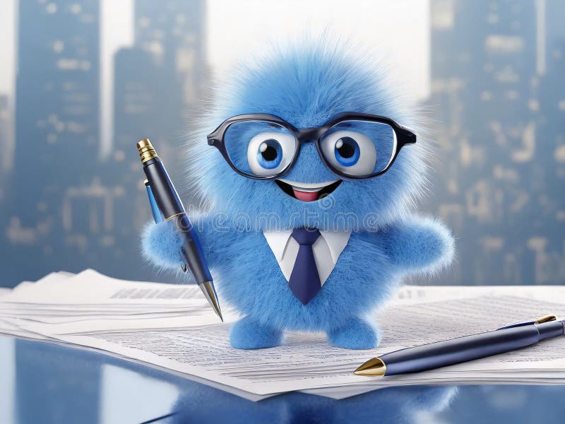 Office creature with pen stock illustration. Illustration of furry ...