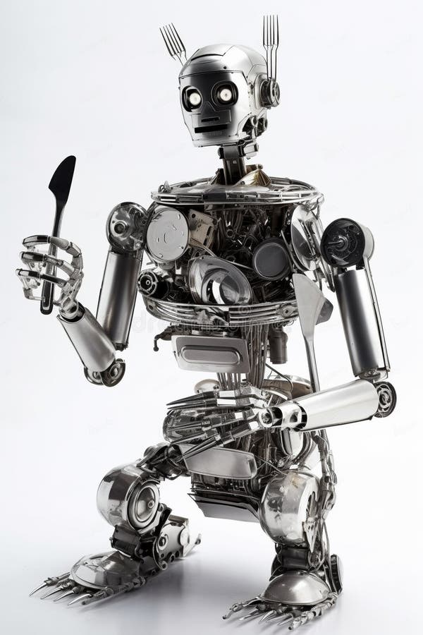 Funny Little Robot Created from Kitchen Tools. Generative AI Stock ...