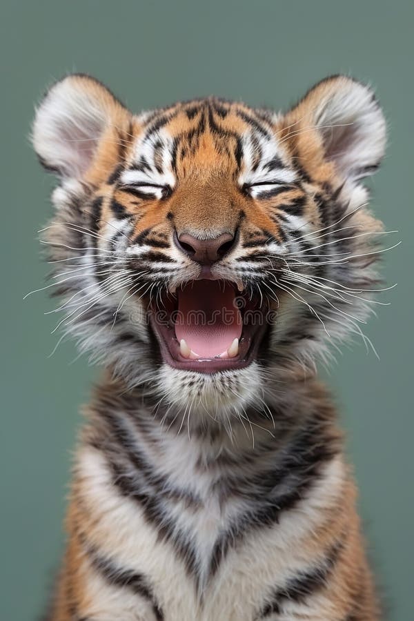 Funny Little Tiger Cub Yawns Stock Photo - Image of head, jungle: 380434042