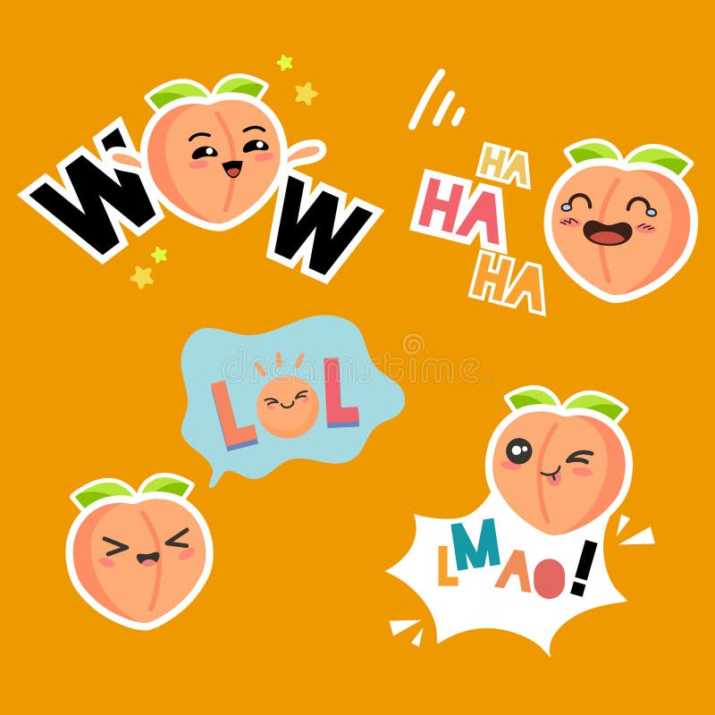 Funny Lol Stickers Concept with Peach Character. Stock Illustration ...