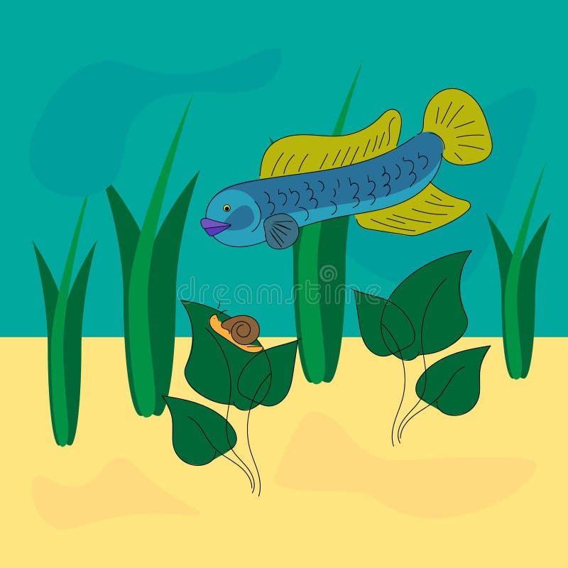 Funny Long Fish. in a Cartoon, Children S Style Stock Illustration ...