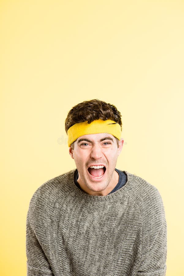 Funny Man Portrait Real People High Definition Yellow Background Stock ...