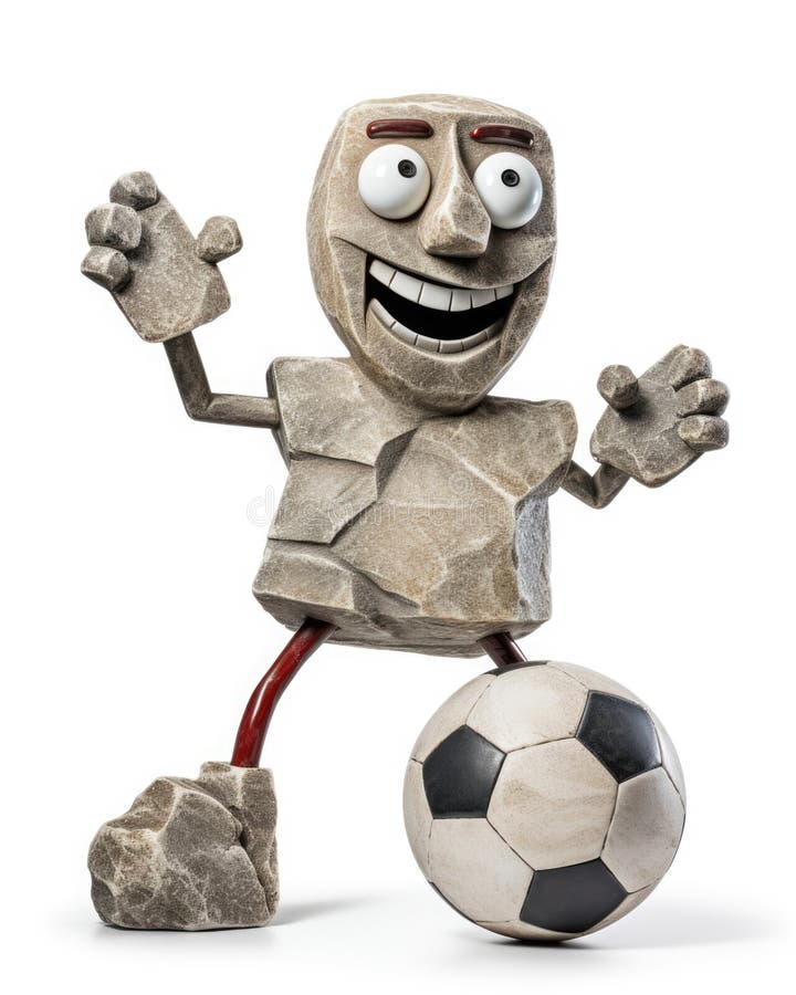 A Funny Looking Mascot Made of Stone, Playing Soccer Stock Illustration ...
