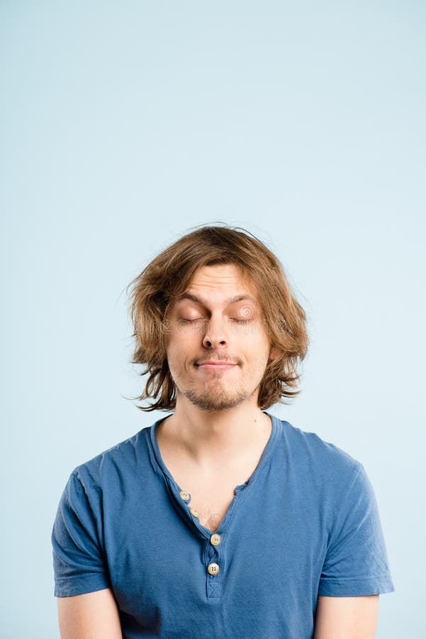 Funny Man Portrait Real People High Definition Blue Background Stock ...