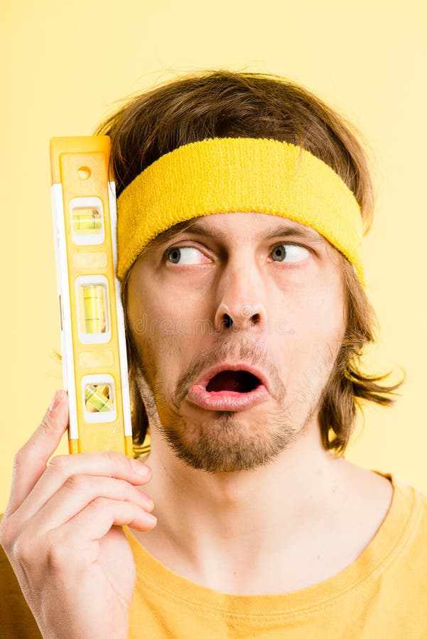 Funny Man Portrait Real People High Definition Yellow Background Stock ...