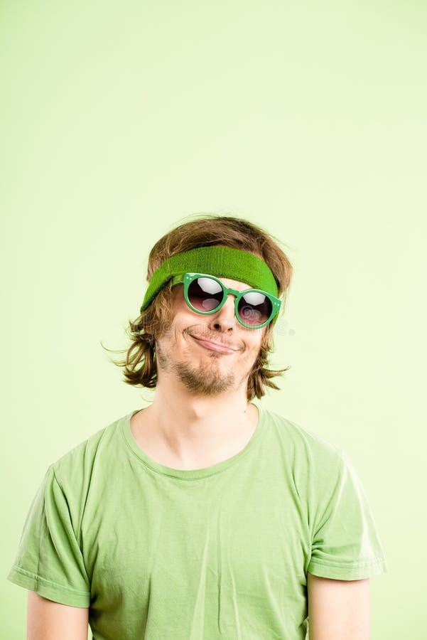 Funny Man Portrait Real People High Definition Green Background Stock ...