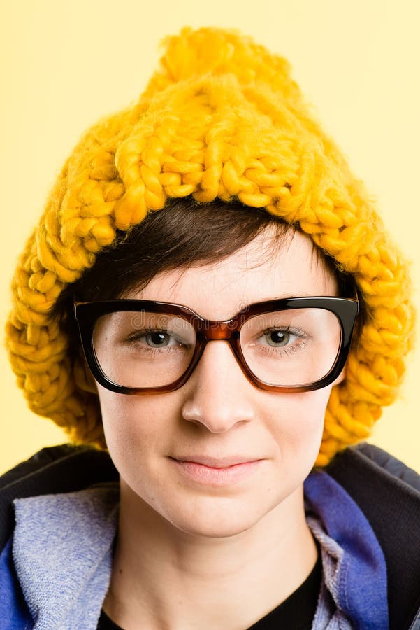 Funny Woman Portrait Real People High Definition Yellow Background ...