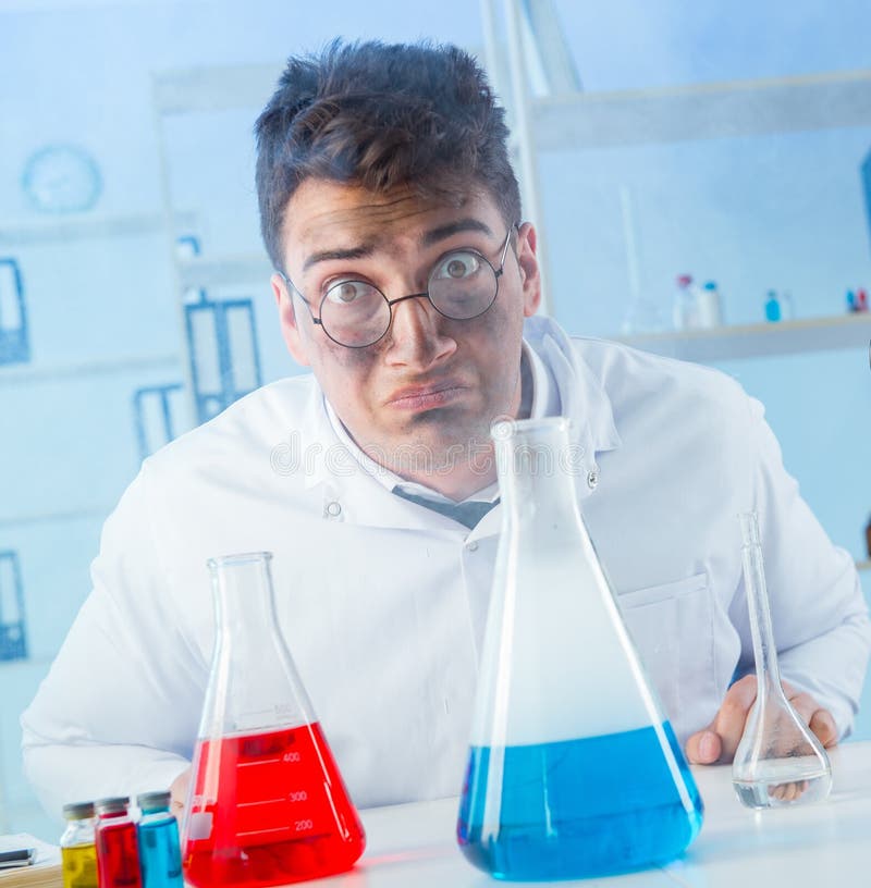 Funny Mad Chemist Working in a Laboratory Stock Image - Image of ...