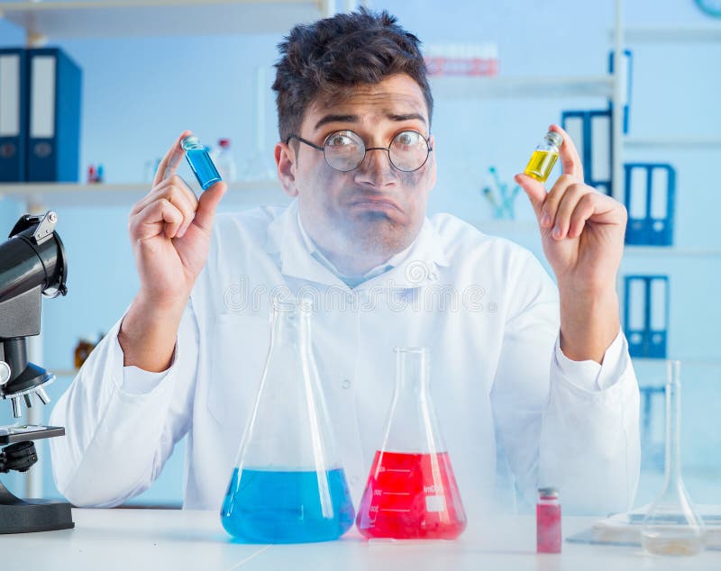 Funny Mad Chemist Working in a Laboratory Stock Photo - Image of ...