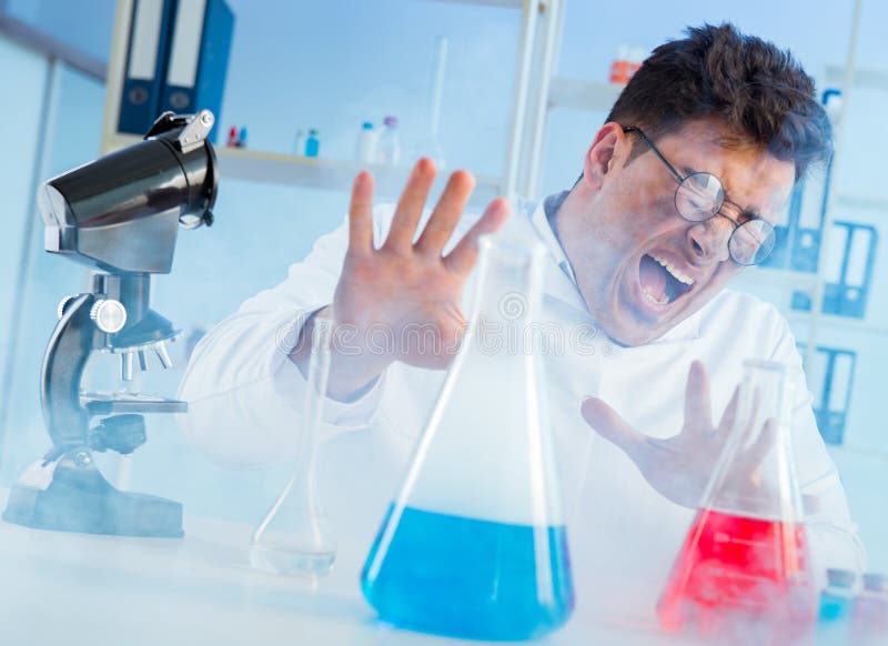 Funny Mad Chemist Working in a Laboratory Stock Photo - Image of ...