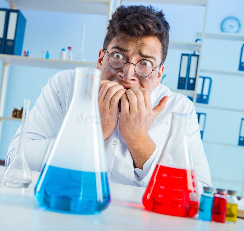 Funny Mad Chemist Working in a Laboratory Stock Photo - Image of coat ...