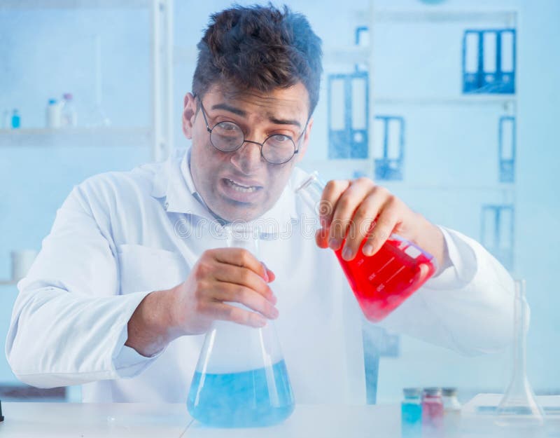 Funny Mad Chemist Working in a Laboratory Stock Image - Image of funny ...