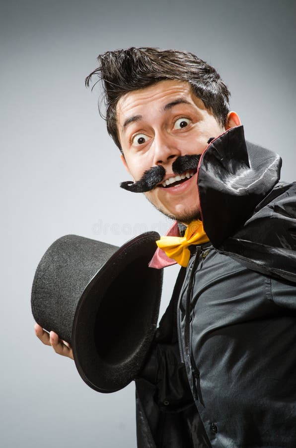 Funny Magician Man with Wand and Hat Stock Photo - Image of performance ...