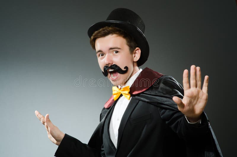 The Funny Magician Man Wearing Tophat Stock Image - Image of mustache ...