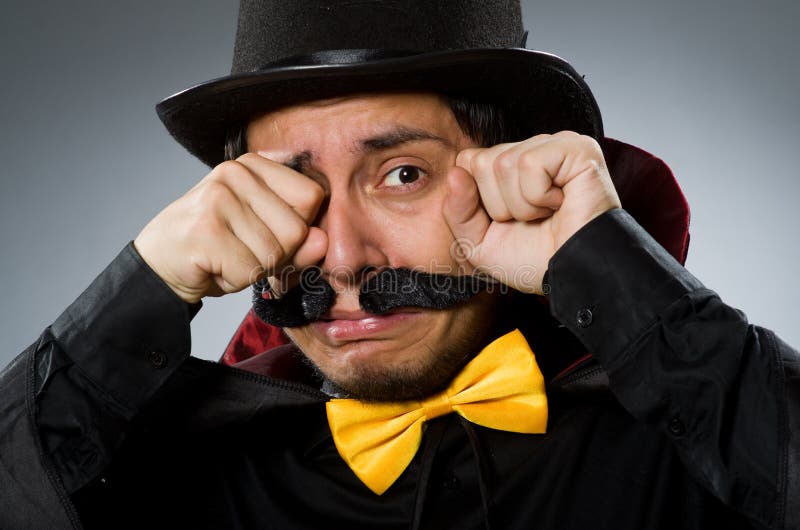 The Funny Magician Man Wearing Tophat Stock Photo - Image of crying ...