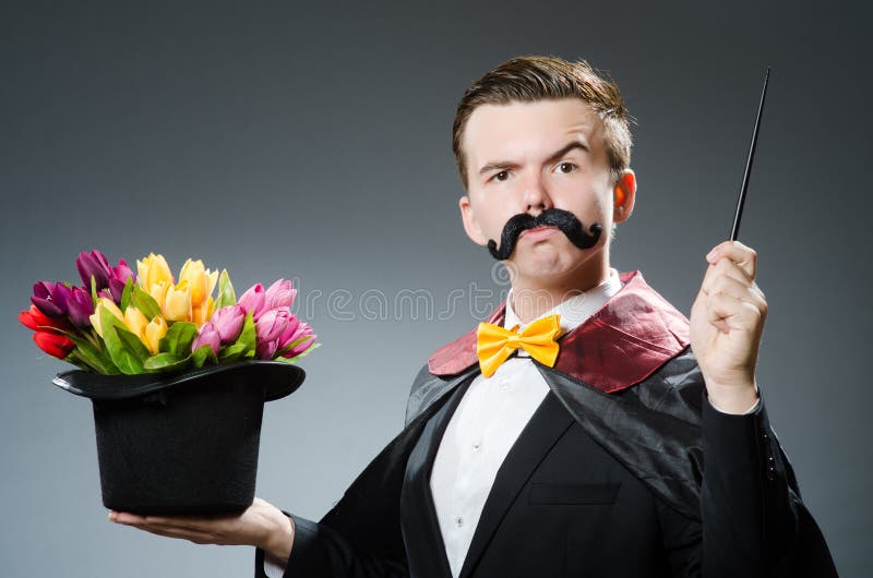 Funny magician with wand stock image. Image of mustache - 45679085