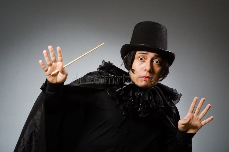 The Funny Magician Wearing Cylinder Hat Stock Image - Image of magical ...