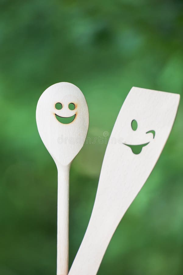 Funny Making Faces Wooden Spoons Stock Image - Image of romantic ...