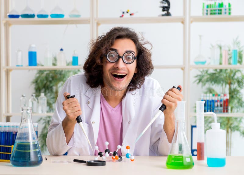 Funny Male Chemist Working in the Lab Stock Photo - Image of ...