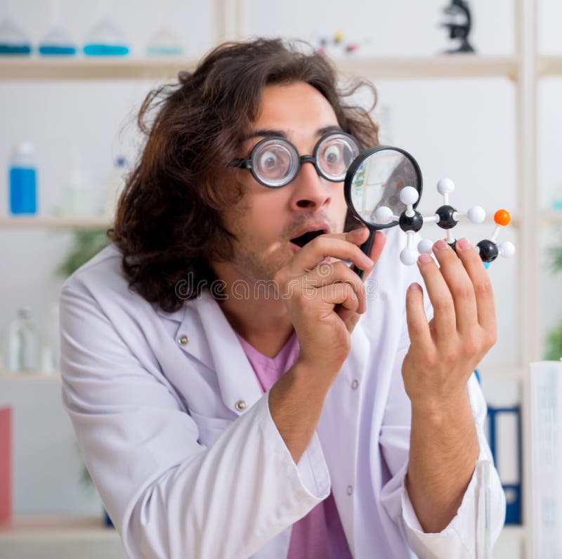 Funny Male Chemist Working in the Lab Stock Photo - Image of discovery ...