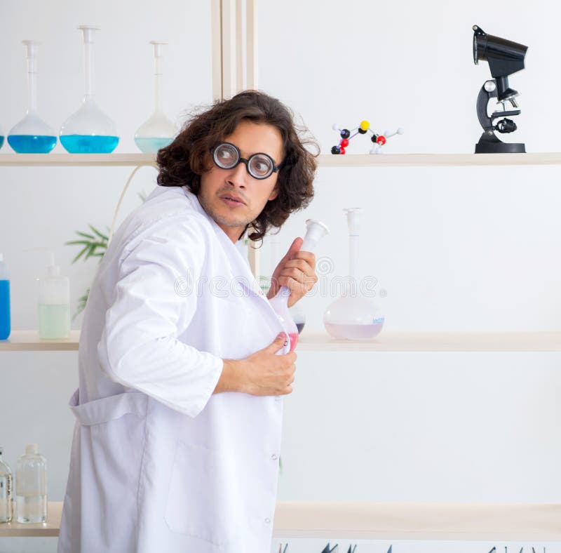 Funny Male Chemist Working in the Lab Stock Image - Image of biochemist ...