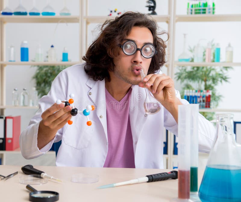 Funny Male Chemist Working in the Lab Stock Photo - Image of ...