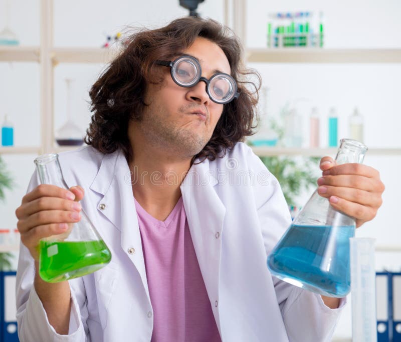 Funny Male Chemist Working in the Lab Stock Image - Image of fluid ...