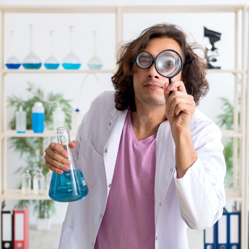 Funny Male Chemist Working in the Lab Stock Photo - Image of alchemy ...