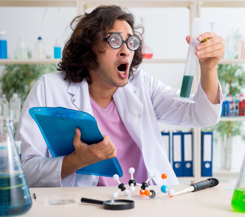 Funny Male Chemist Working in the Lab Stock Photo - Image of funny ...
