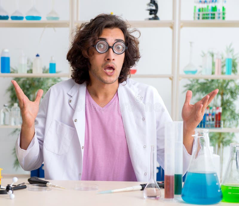 Funny Male Chemist Working in the Lab Stock Image - Image of fluid ...