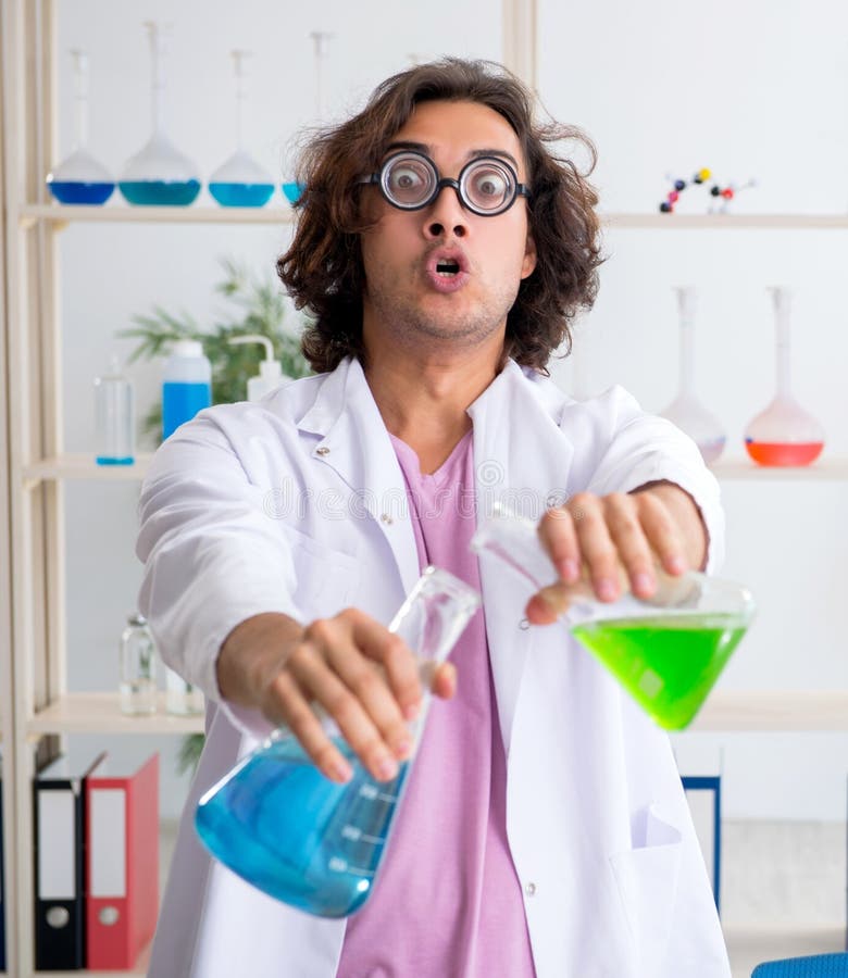 Funny Male Chemist Working in the Lab Stock Image - Image of chemistry ...